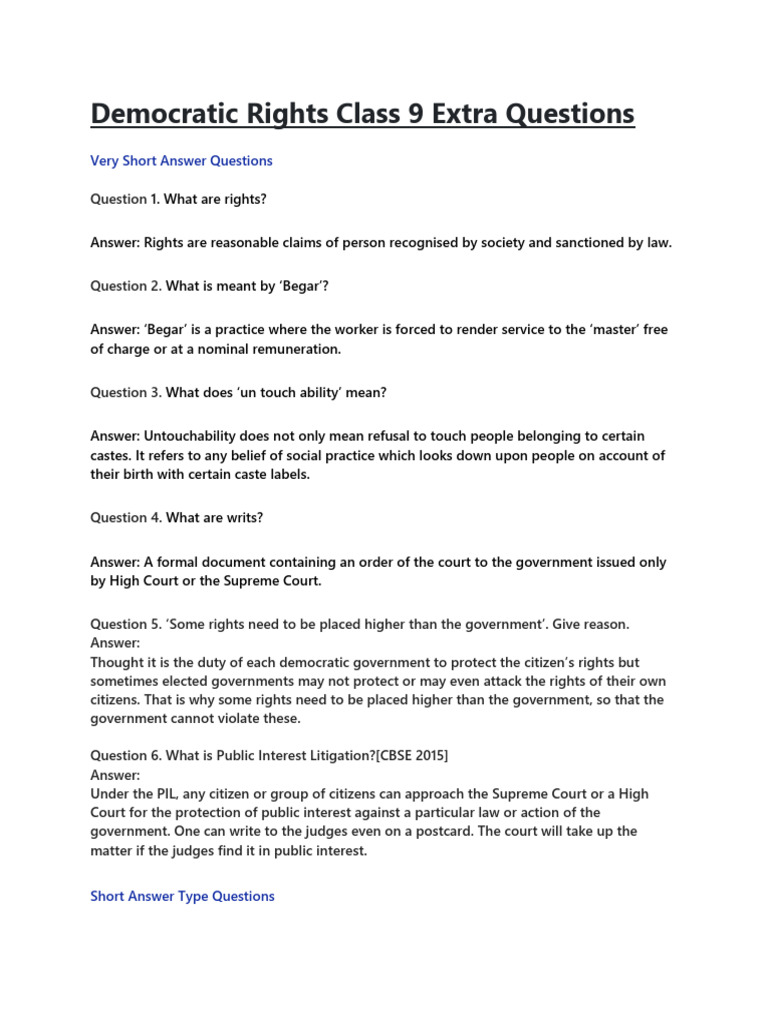Democratic Rights Class 9 Extra Questions | PDF | Guantanamo Bay ...