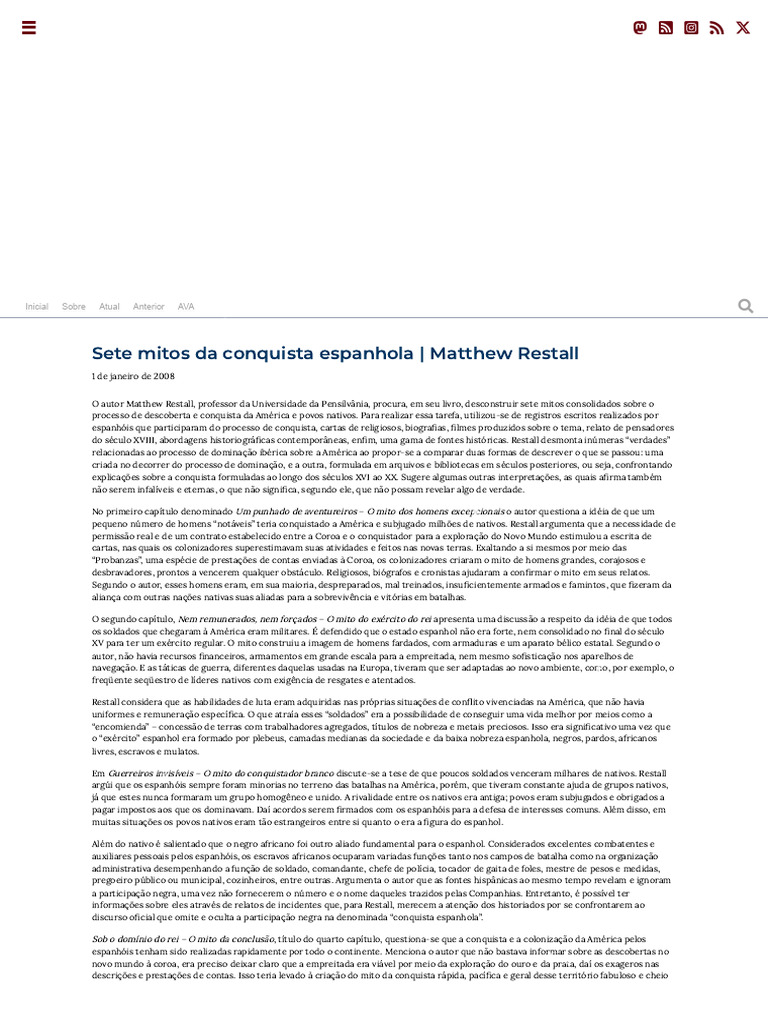 Sete Mitos Da Conquista Espanhola - Matthew Restall - Resenha Crítica ...