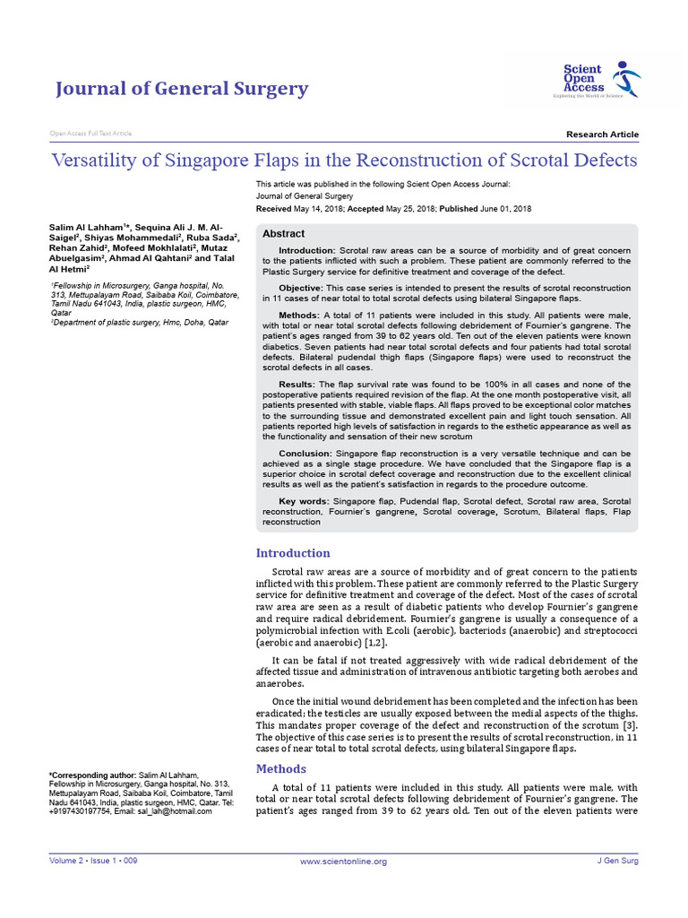 Versatility of Singapore Flaps in The Reconstruction of Scrotal Defects ...