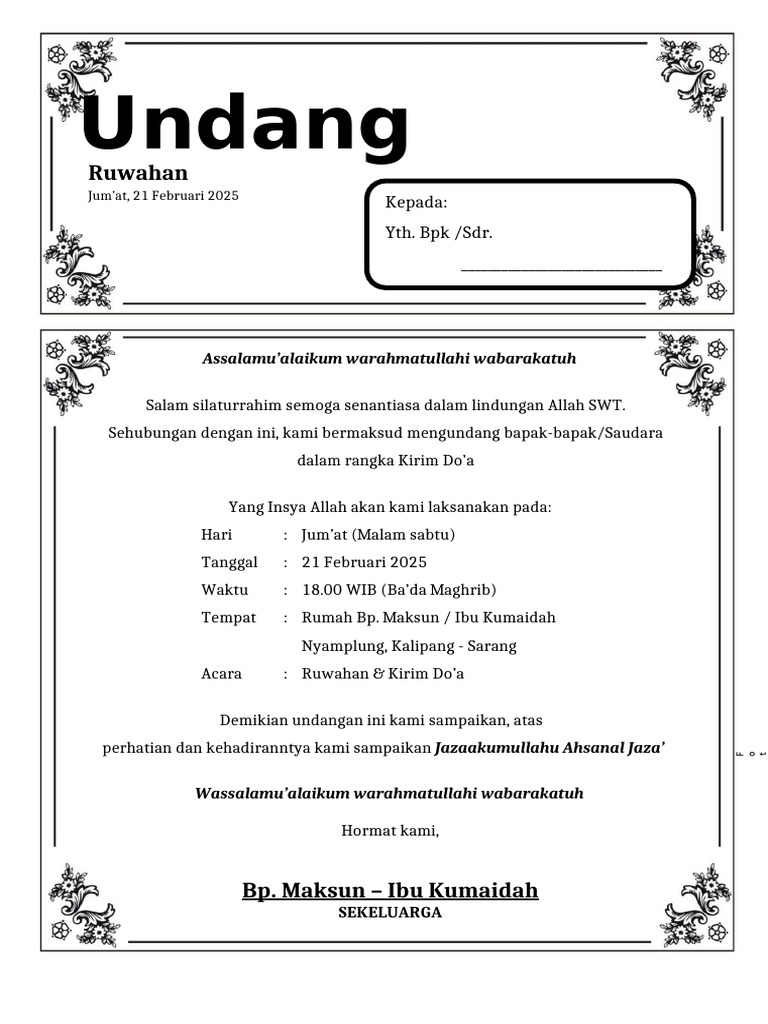 Undangan Ruwahan_Bp. Dwi Siswanto | PDF