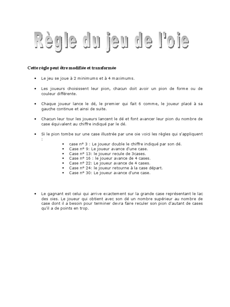 Règles du jeu de l'oie simplifiées | PDF