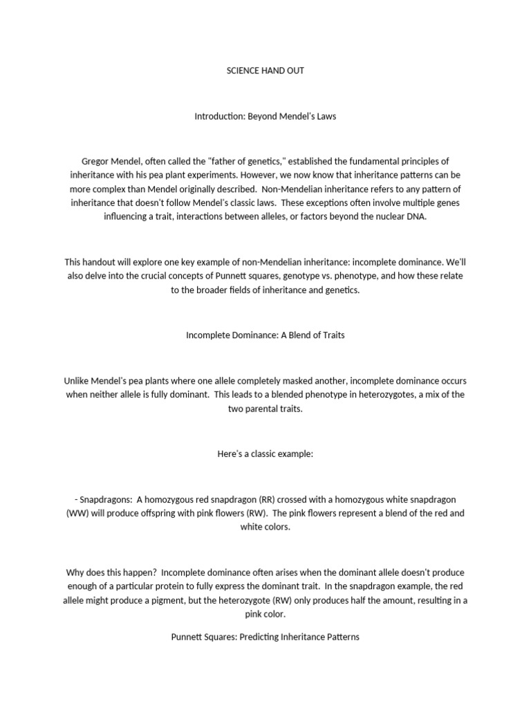 Non-Mendelian Inheritance Explained | PDF | Dominance (Genetics) | Genotype
