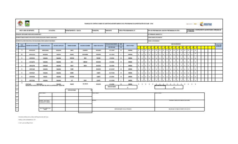 Planilla de Asistencia Pae Sede Rumiñawi 2016 | PDF