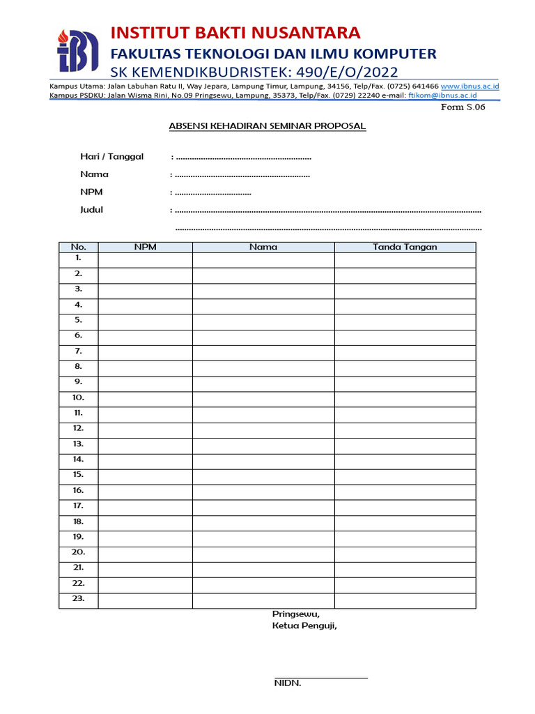 Form 06.. Absensi SemPro | PDF