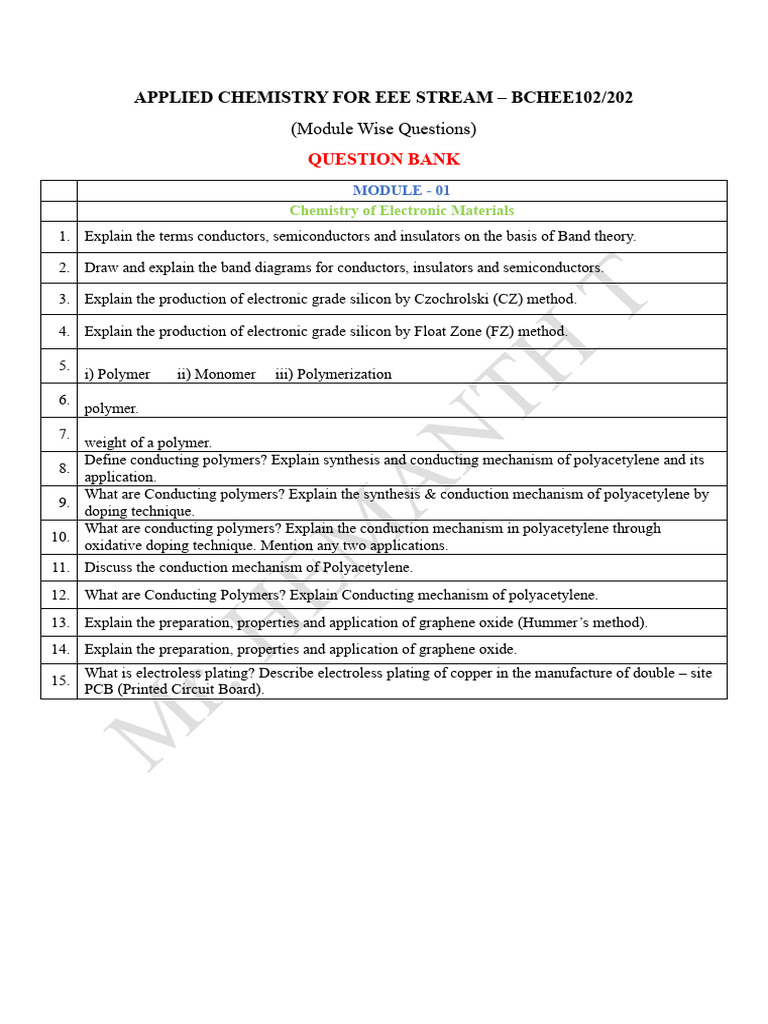 Applied Chemistry Questions for EEE Students | PDF | Corrosion | Anode