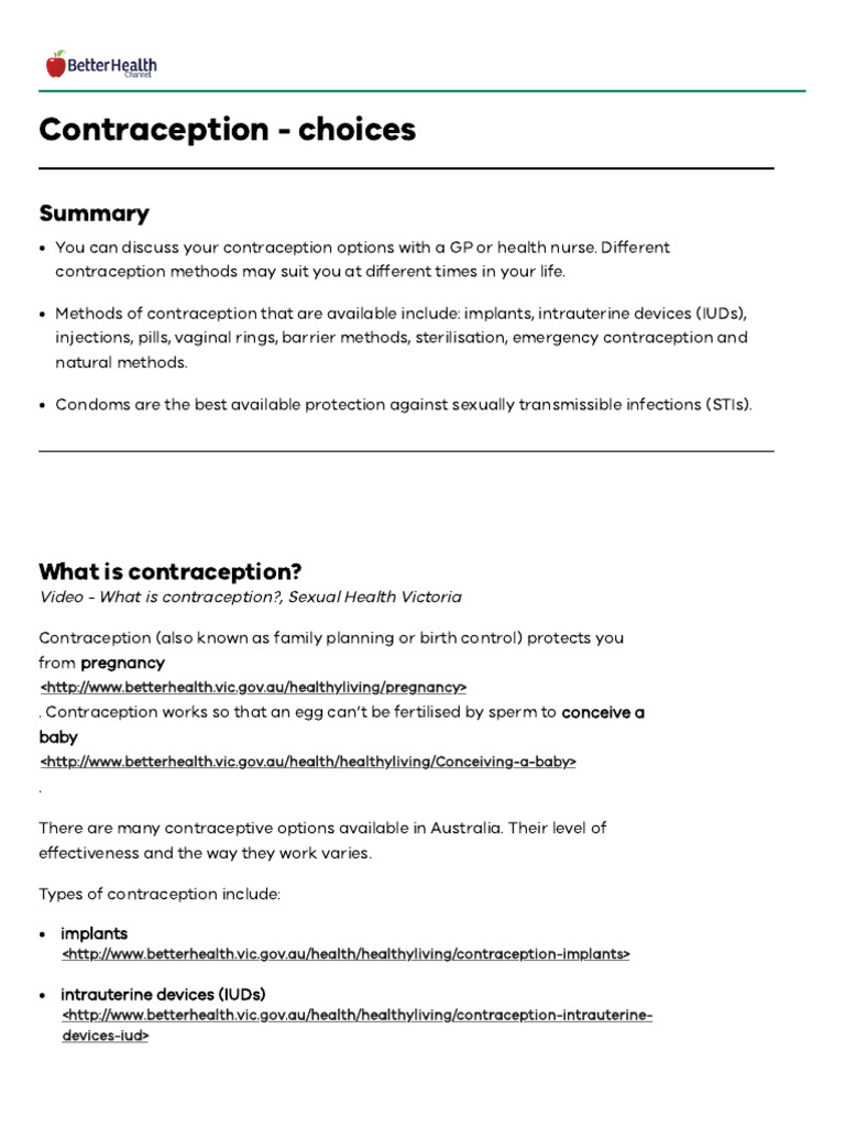 Contraception Options for Women in Australia | PDF | Birth Control ...
