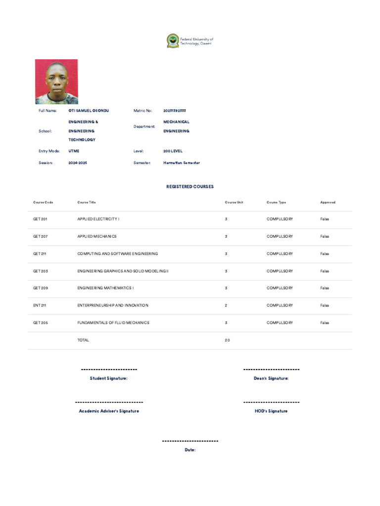 Course Registration First Semester | PDF