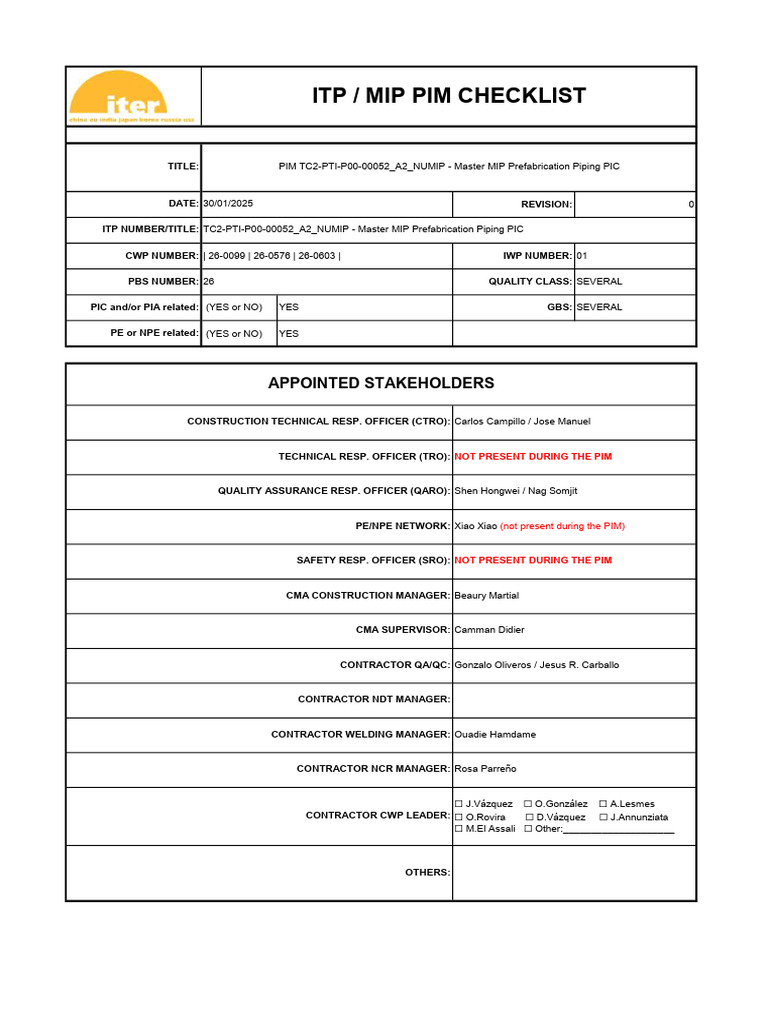 CheckList - TC2-PTI-P00-00052 - A2 - NUMIP - Master MIP Prefabrication ...