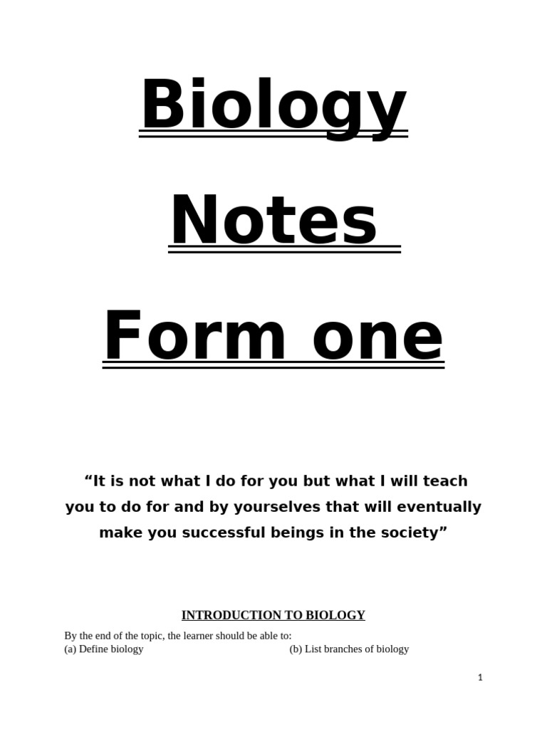 Biology Form 1 Notes | PDF | Tissue (Biology) | Osmosis