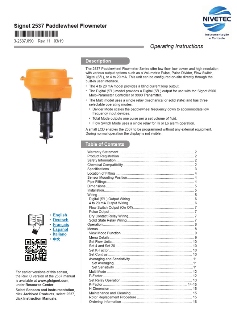 Manual Signet 2537 Us Nivetec | PDF | Pipe (Fluid Conveyance) | Relay