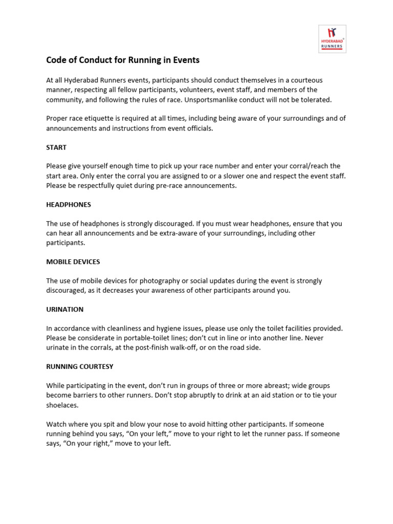 Code of Conduct For Running in Events | PDF