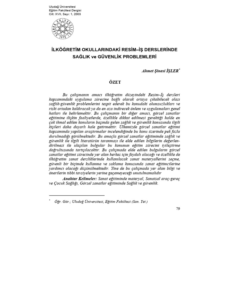 LK Retim Okullar Ndaki Resim - Derslerinde Sa L K Ve G Venlik Problemleri (#173295) - 153218 | PDF