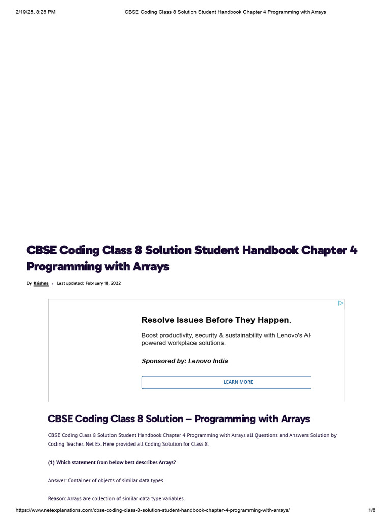 CBSE Coding Class 8 Solution Student Handbook Chapter 4 Programming ...