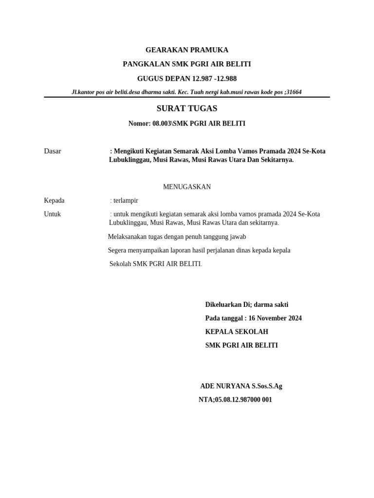 Surat Tugas Skala Vada | PDF
