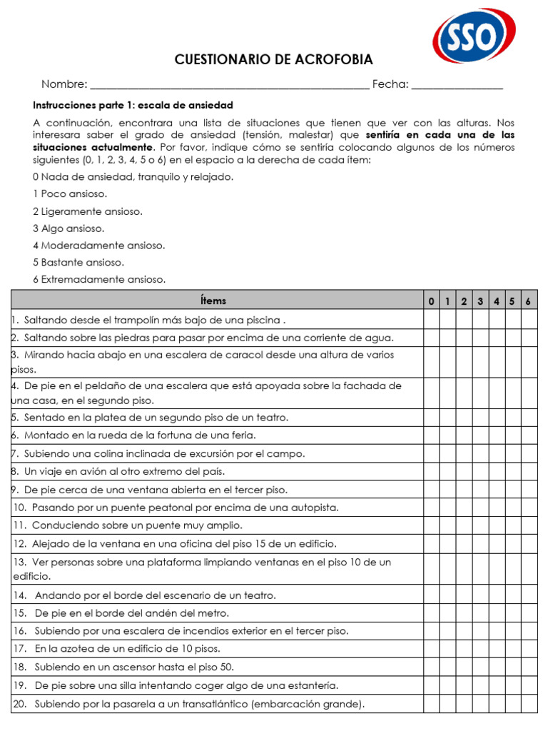 Cuestionario de Acrofobia y Ansiedad | PDF