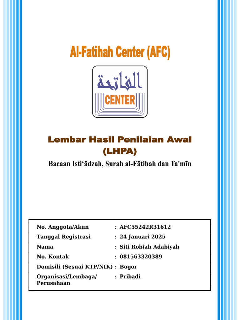 LHPA AFC - AFC55242R31612 (Siti Robiah Adabiyah - Bogor) | PDF