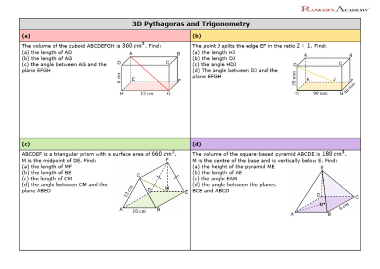 Pythagoras and Trigonometry in 3D Practice Grid FFF | PDF