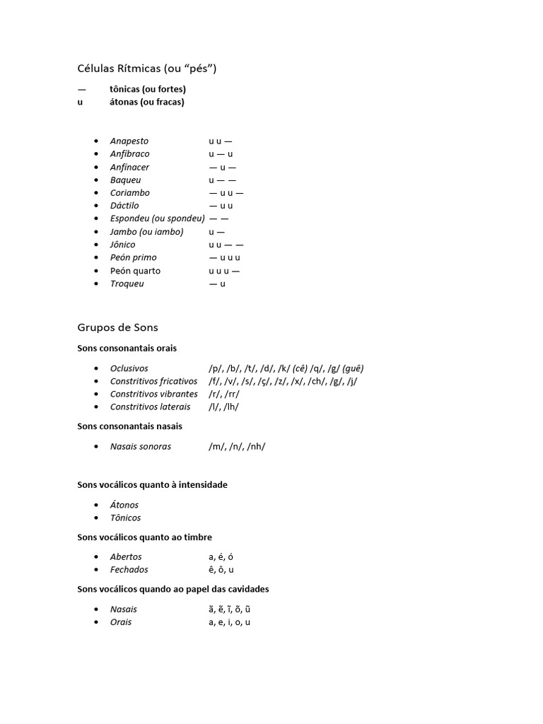 Tipos de Células Rítmicas e Sons Consonantais | PDF