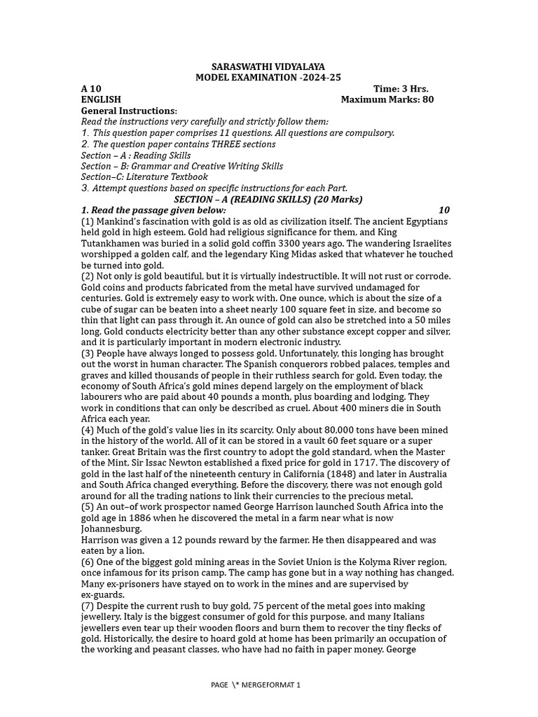2025 3rd Semester English Model Paper | PDF | Languages Of India | Gold