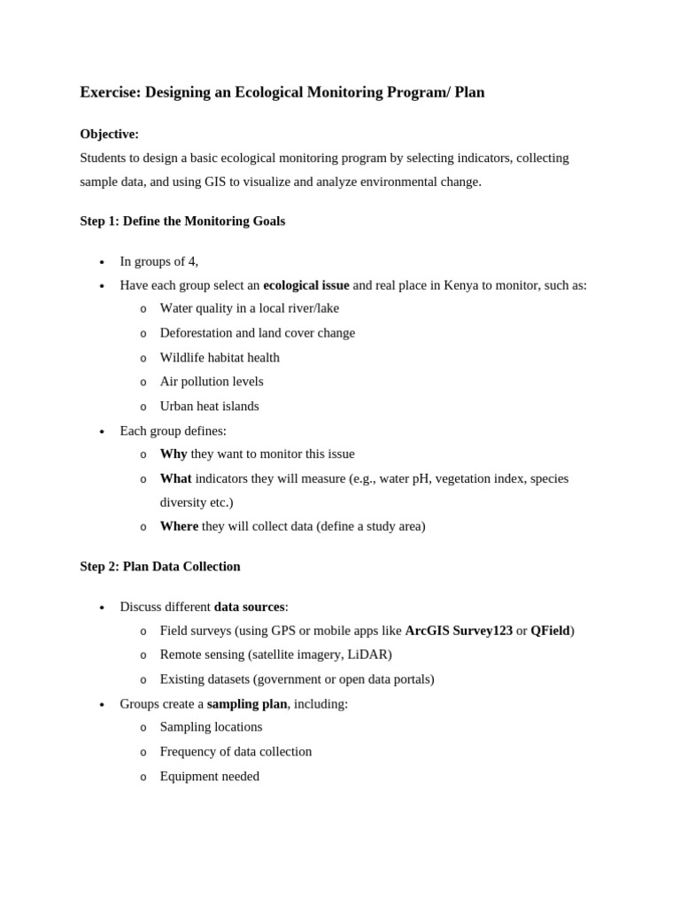 Ecological Monitoring Exercise | PDF | Geographic Information System ...