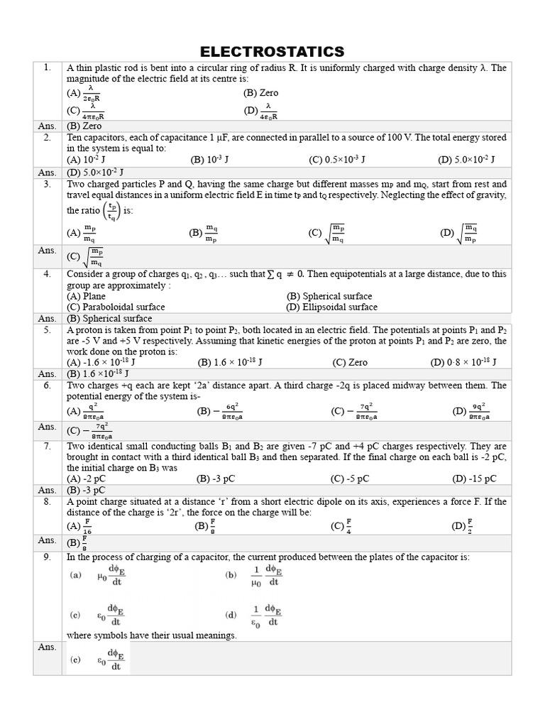 Electrostatics and Current Electricity MCQs | PDF | Doping (Semiconductor) | P–N Junction