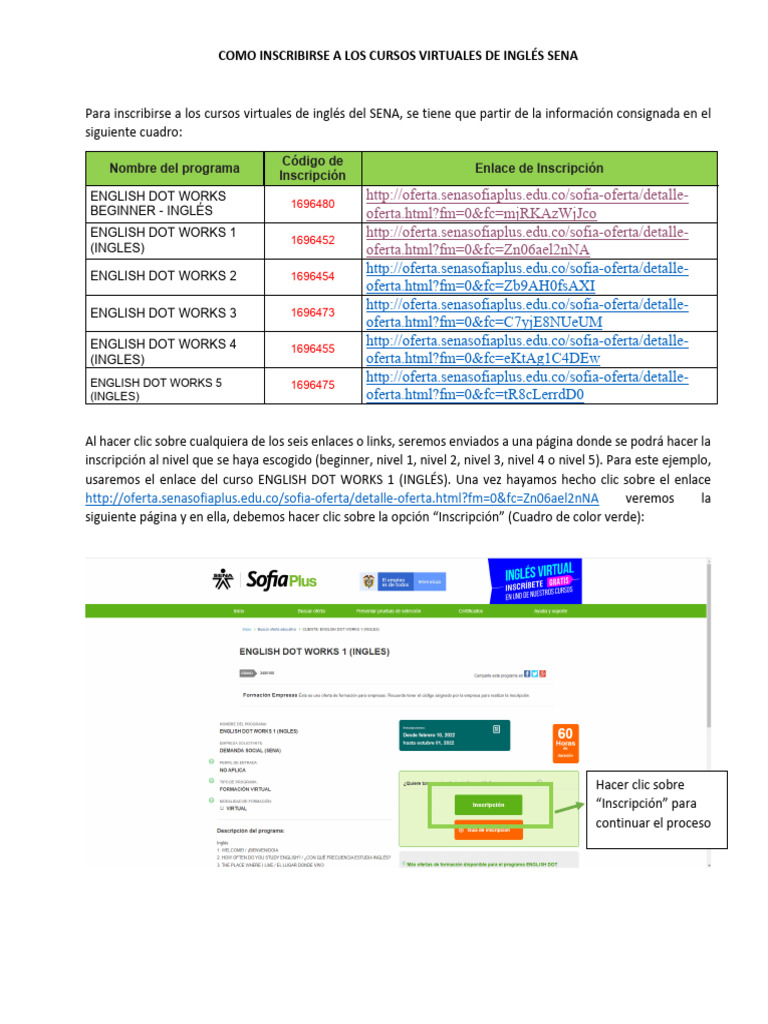 Inscripción a cursos de inglés SENA | PDF | Contraseña | Informática