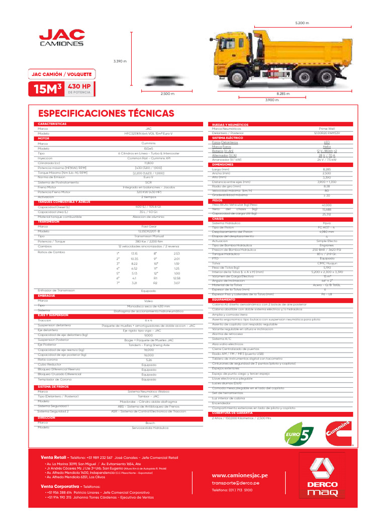 Ficha Tecnica VOLQUETE 15m3 | PDF | Camión | Tecnología de vehículos