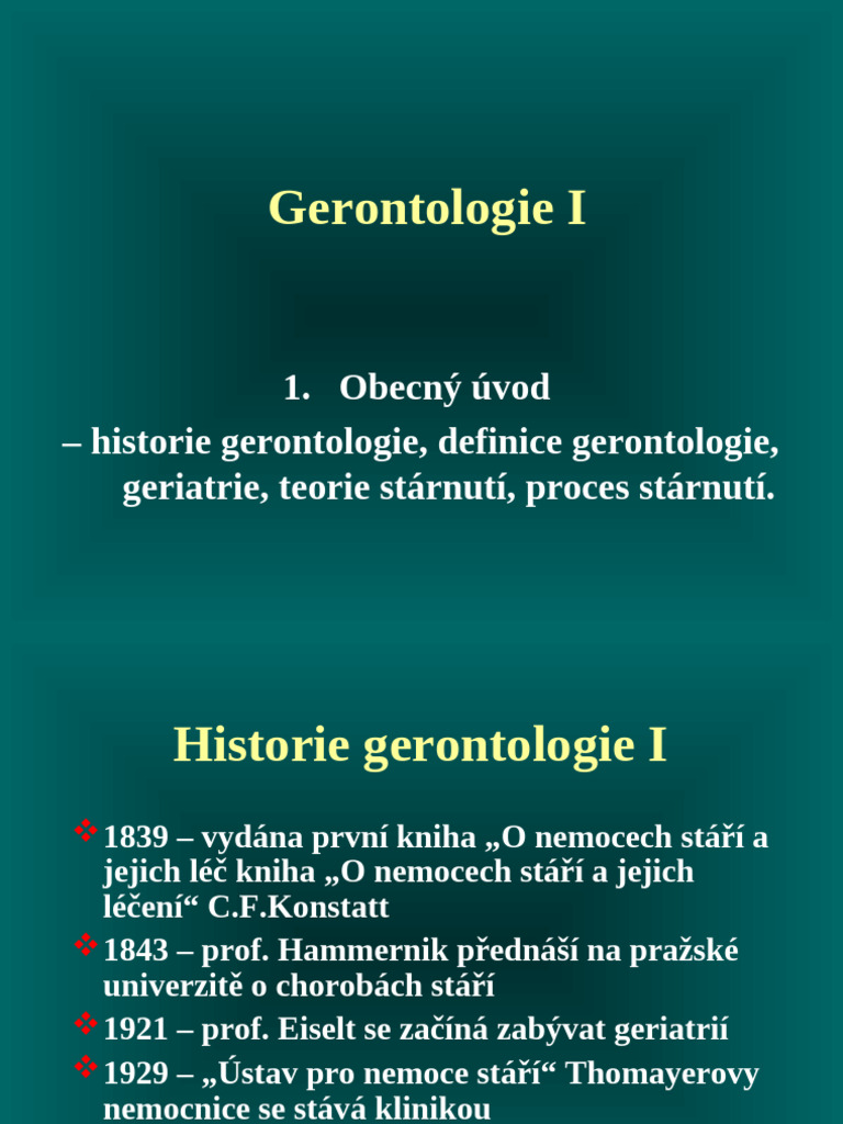 Geriatrie 01. Gerontologie I-1 | PDF