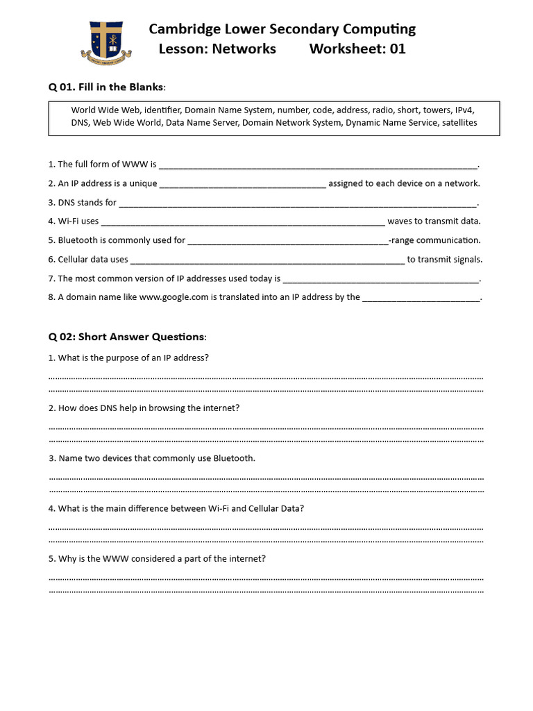 Networking Worksheet 01 | PDF | Domain Name System | Computer Network