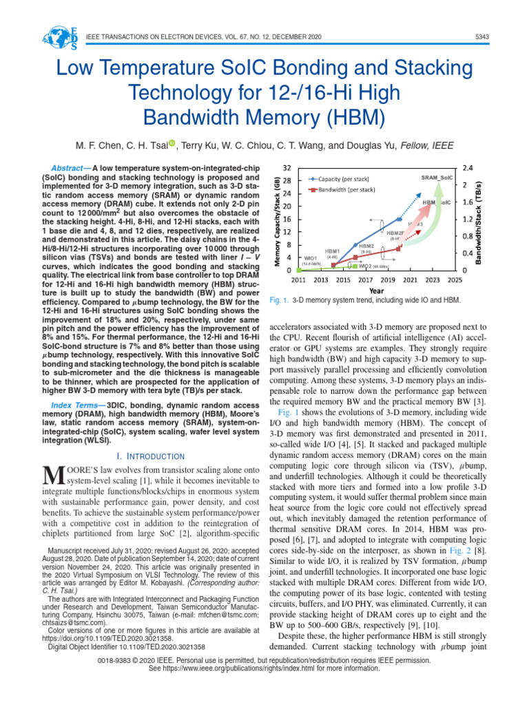 Low Temperature SoIC Bonding and Stacking Technology for 12- 16-Hi High Bandwidth Memory HBM ...