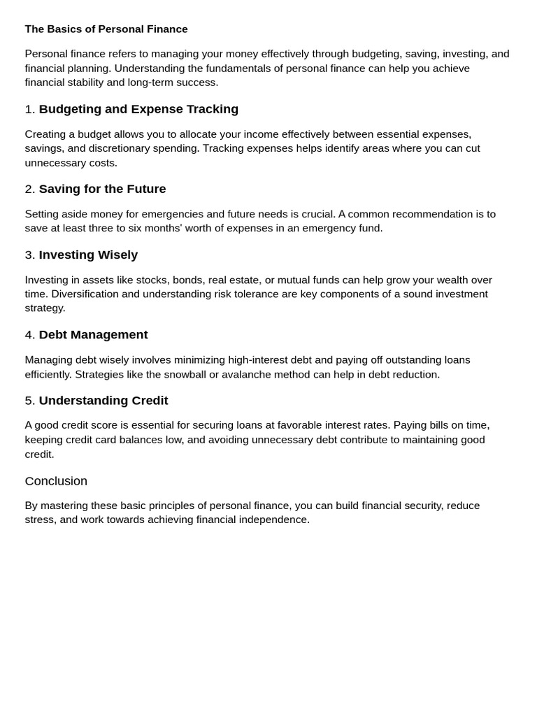 The Basics of Personal Finance | PDF