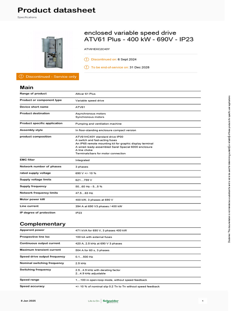 ATV61 Plus Variable Speed Drive Info | PDF | Bit Rate | Electrical Network