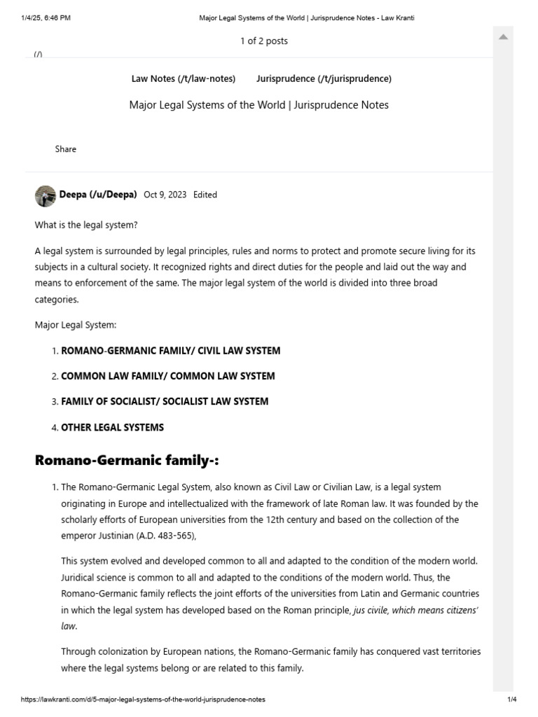 Major Global Legal Systems Overview | PDF | Common Law | Civil Law ...