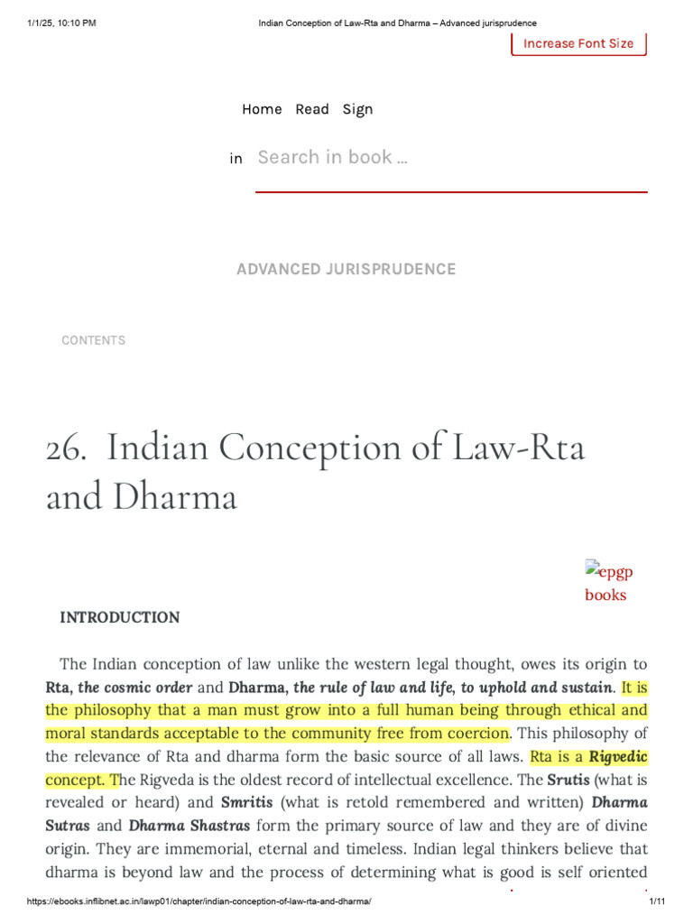 Indian Conception of Law-Rta and Dharma - Advanced Jurisprudence | PDF | Dharma | Vedas