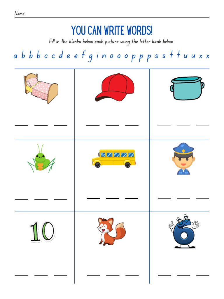 CVC Blue You Can Write Words Worksheet | PDF