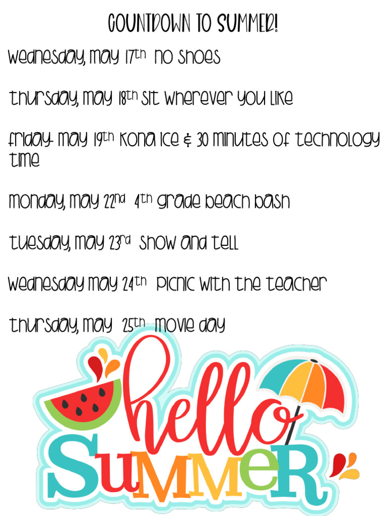 Countdown to Summer Events Calendar | PDF