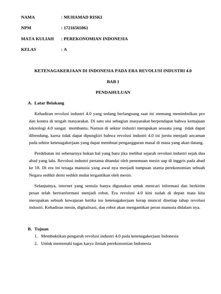 Dampak Revolusi Industri 4.0 pada Ketenagakerjaan | PDF