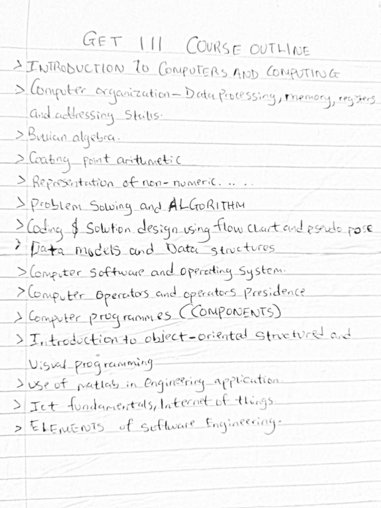 GET 111 - COMPUTER COURSE OUTLINE | PDF