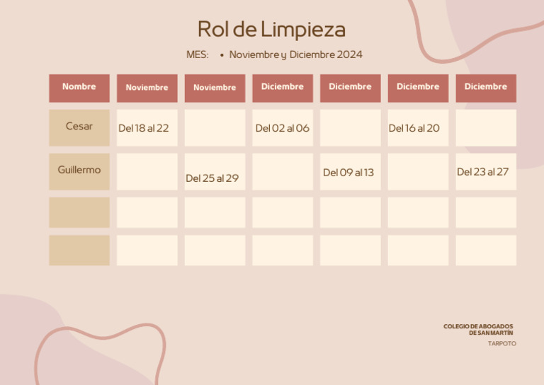 Documento A4 Horizontal Tabla Rol Del Personal Organico Beige | PDF
