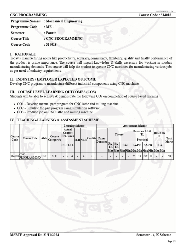 314018-CNC PROGRAMMING (K-Scheme-Syllabus) | PDF | Numerical Control ...