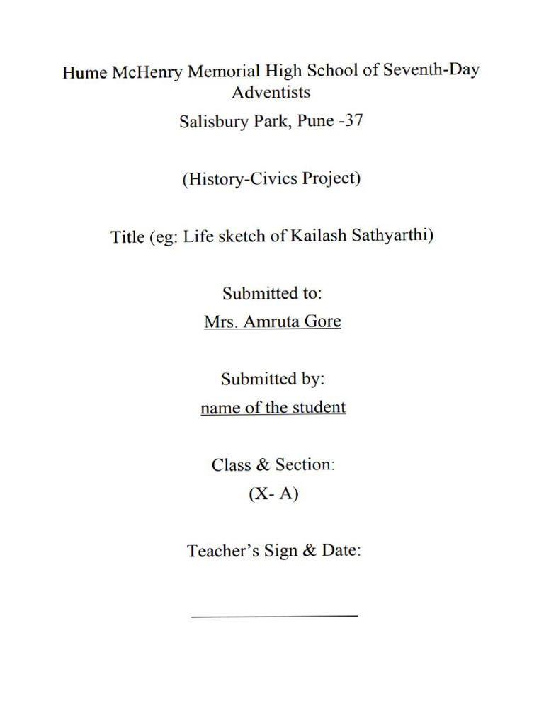 Cover Page Format For History Project | PDF