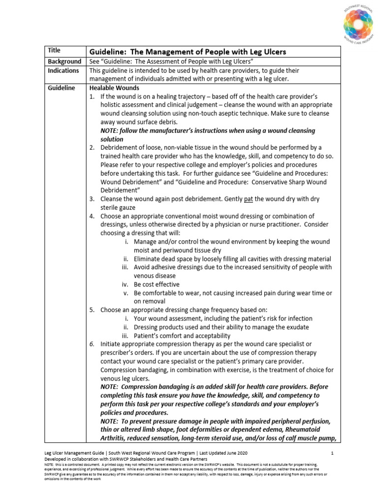 HCPR - Leg Ulcer Management Guide | PDF | Wound | Pain