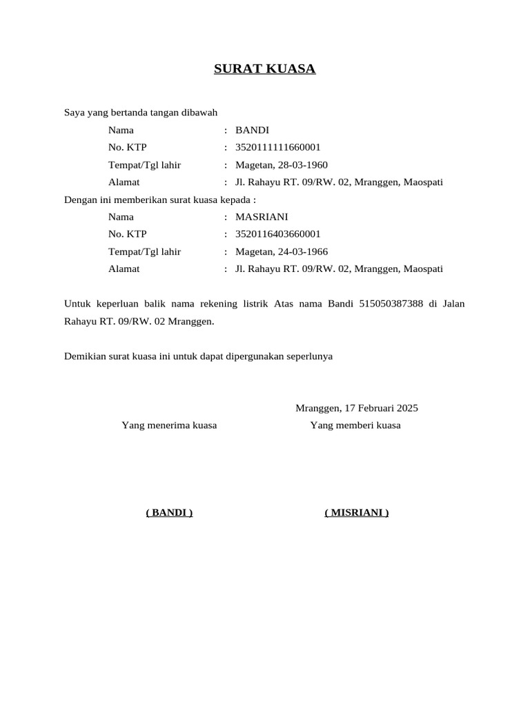 SURAT KUASA BANDI | PDF
