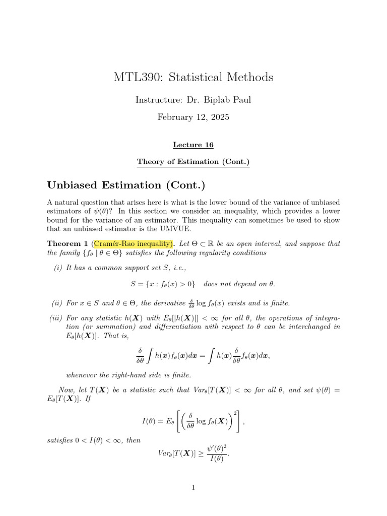 lecture_note_16 | PDF | Bias Of An Estimator | Estimator