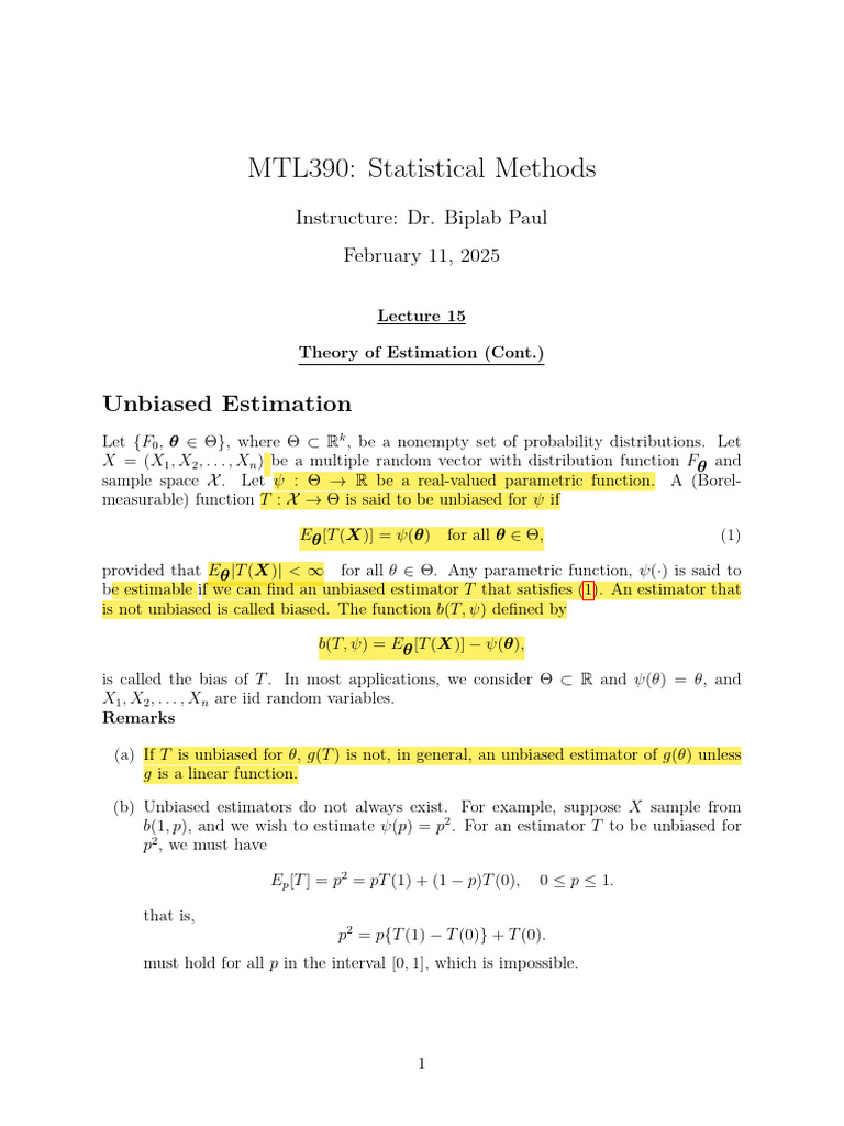 lecture_note_15 | PDF | Bias Of An Estimator | Estimator