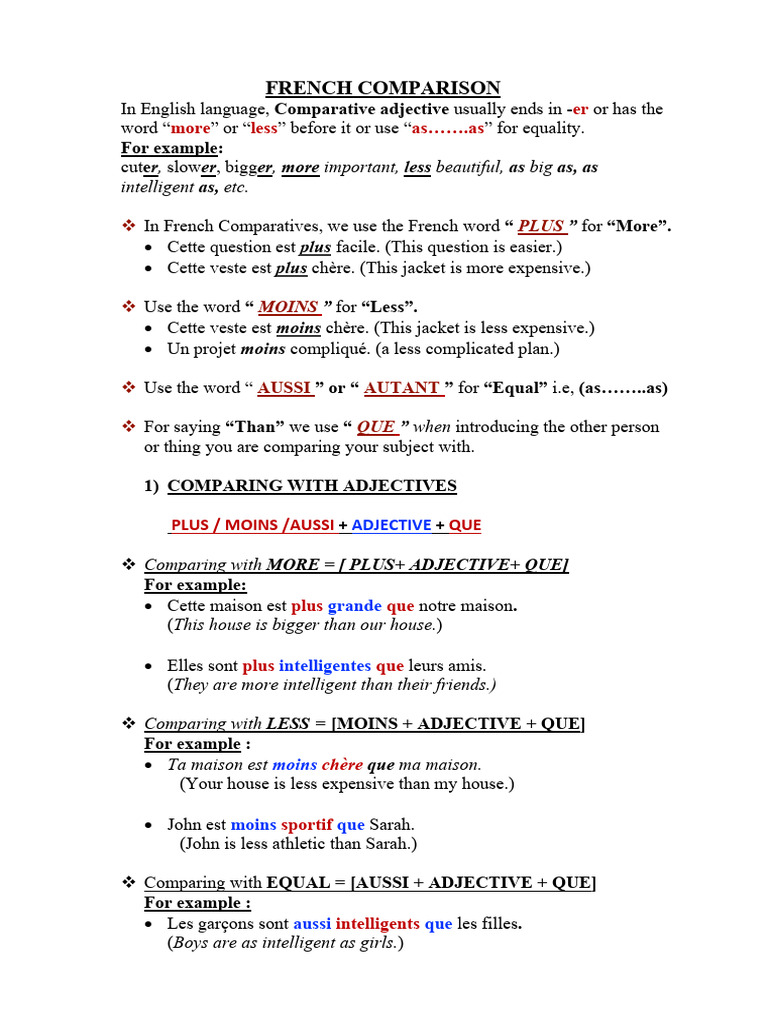Comparaison en français : Guide pratique | PDF