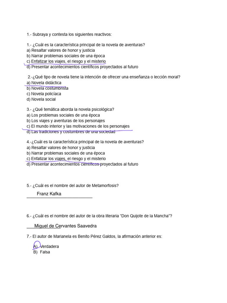 Edited – Actividad de los tipos de novela y guía de exámenes y el quiz ...