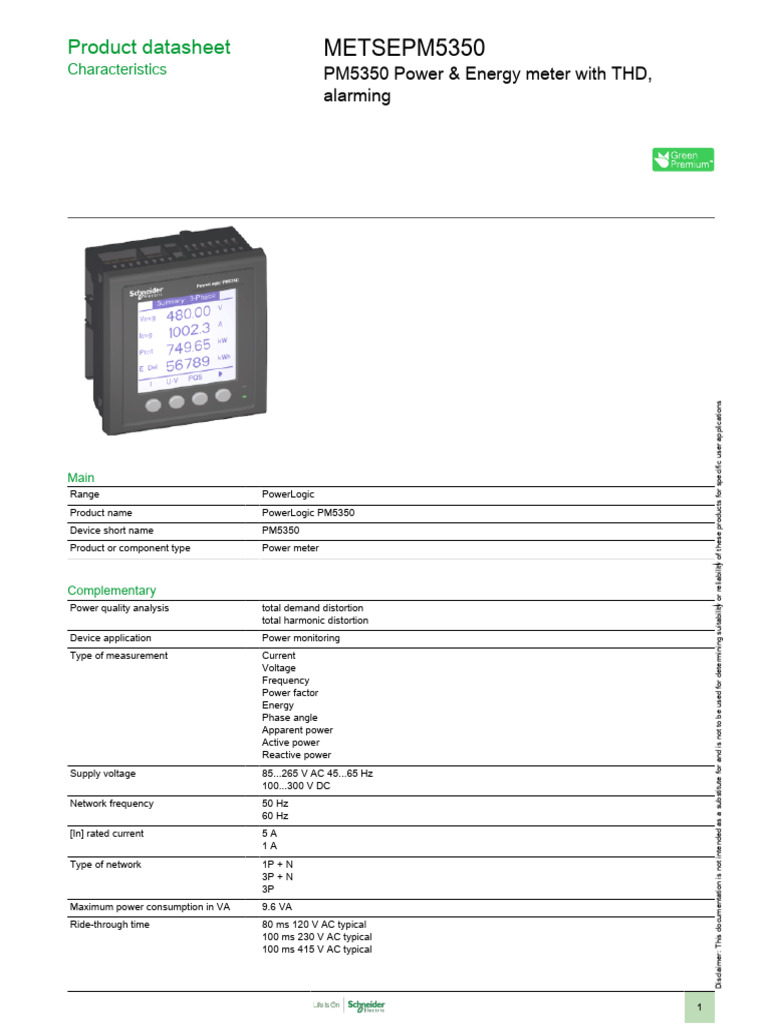 PowerLogic PM5350 Power Meter Datasheet | PDF | Alternating Current ...