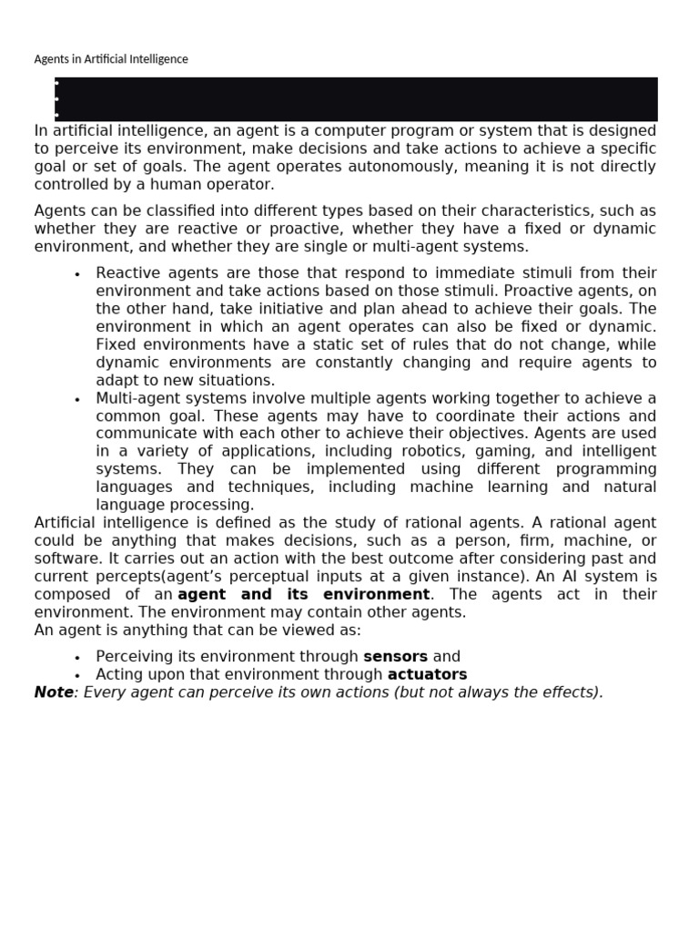 Understanding AI Agents and Their Types | PDF | Artificial Intelligence ...
