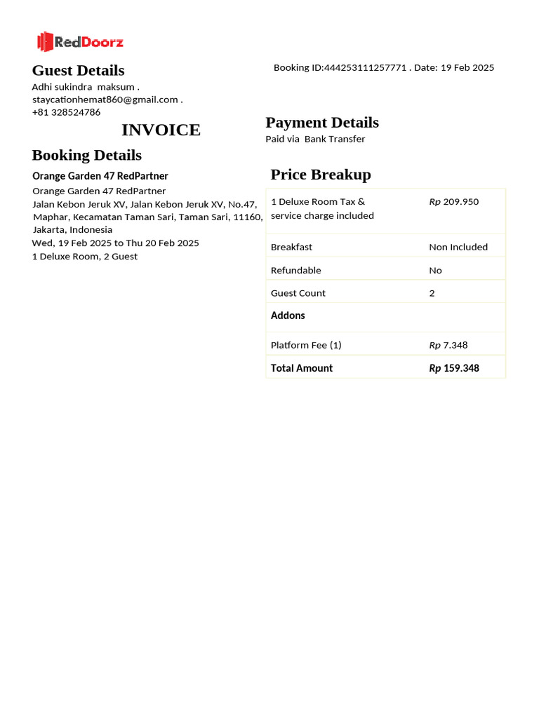 Booking Invoice | PDF